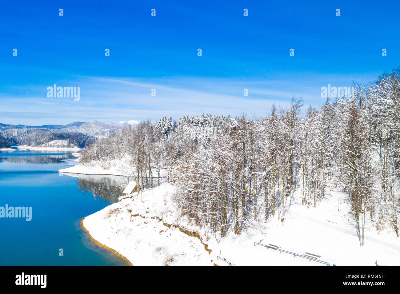 Beautiful winter panoramic landscape in mountains, Lokvarsko lake in ...