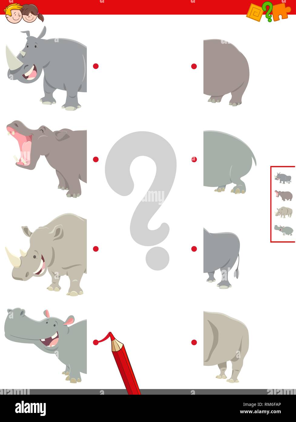 Cartoon Illustration of Educational Game of Matching Halves of Cute ...