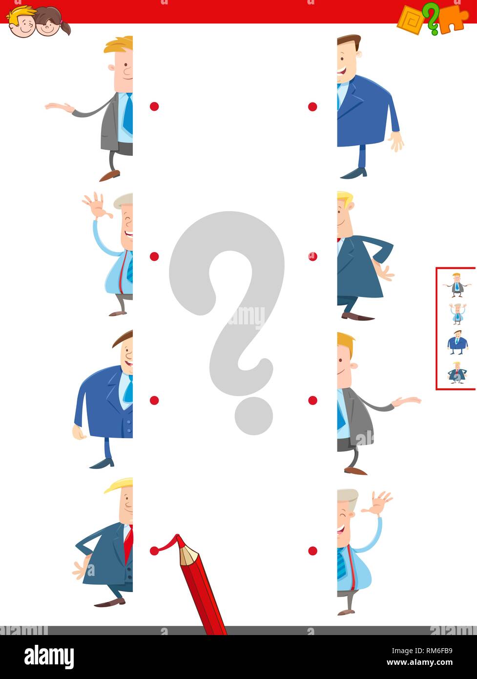 Cartoon Illustration of Educational Game of Matching Halves of Funny ...