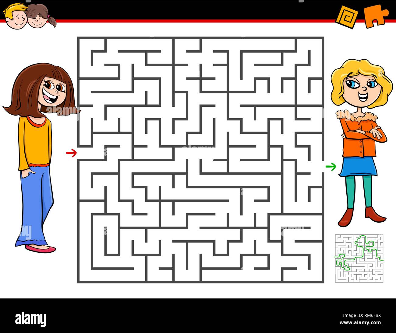 Cartoon Illustration of Education Maze or Labyrinth Activity Game for ...