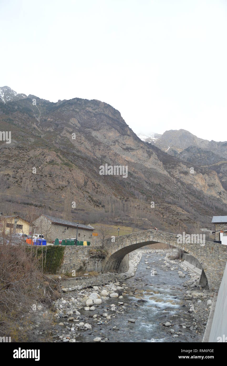 Beautiful Medieval Bridge In The Main Square In Benasque. Travel ...