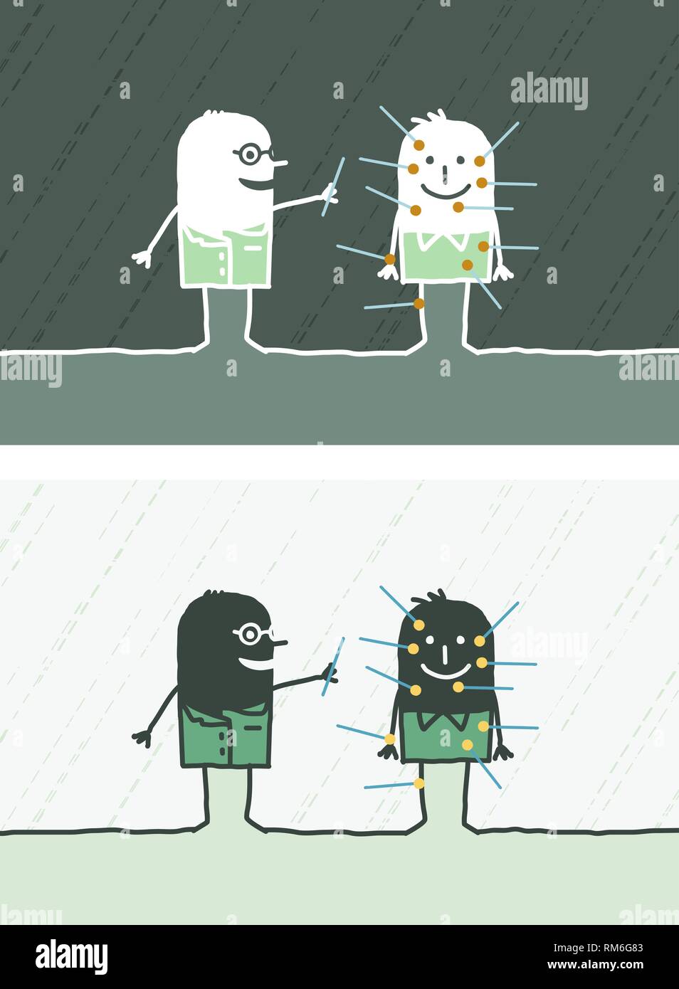 acupuncture colored cartoon - vector hand drawn characters ...