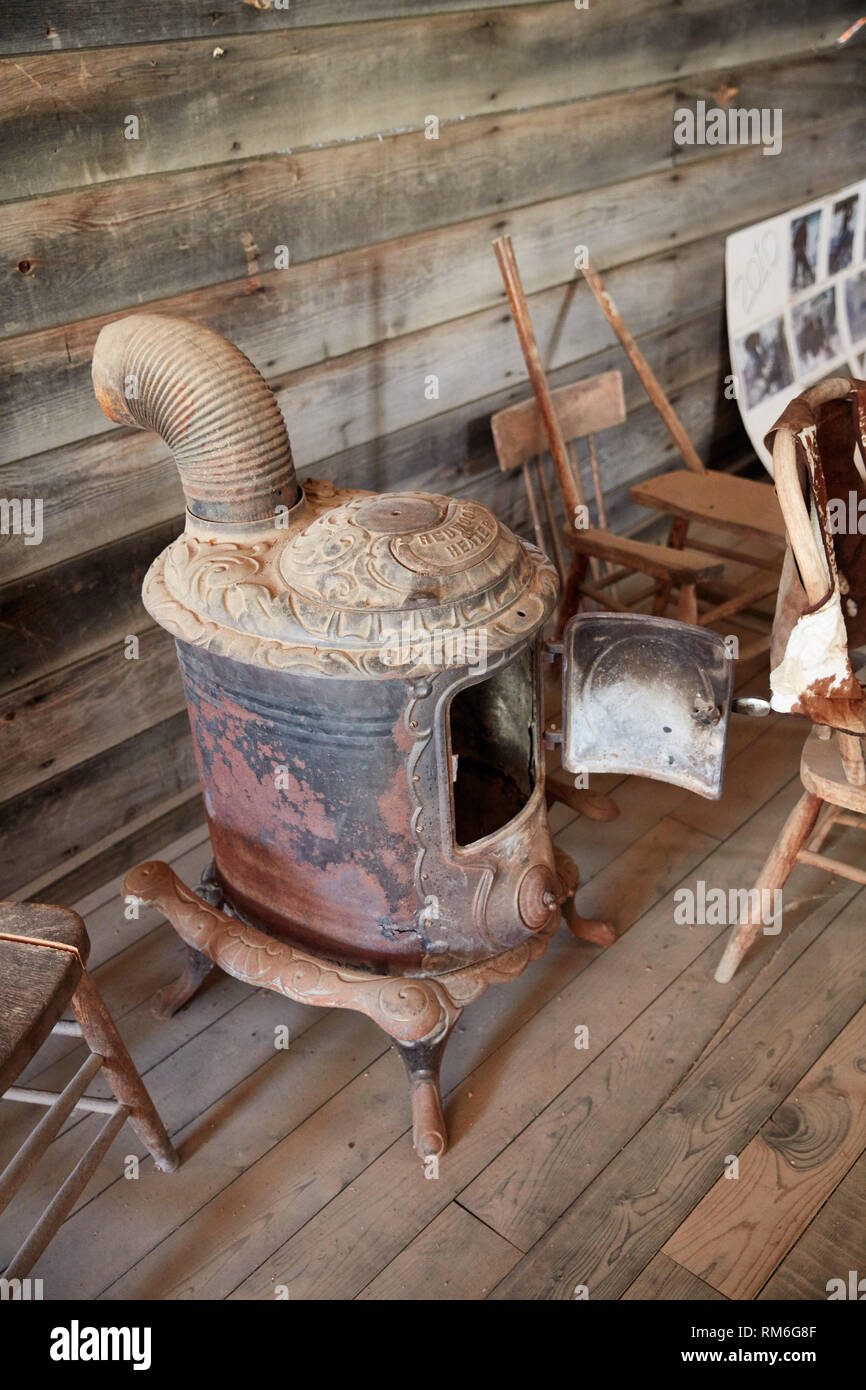 Rusty cast iron potbelly stove in the Frank Daveys General Store in the ...