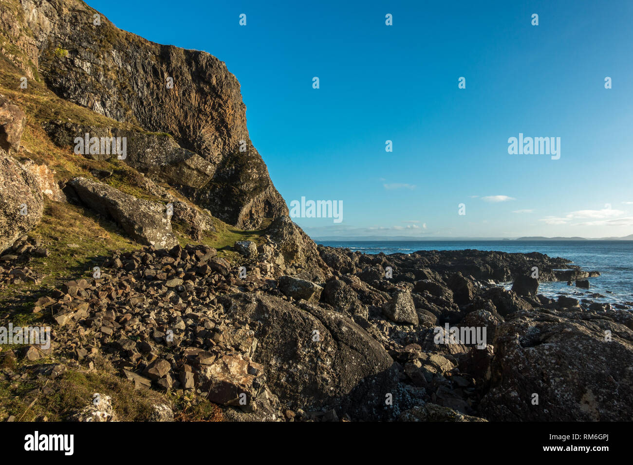 Basalt columns in the cliffs at Carsaig on the Isle of Mull, Scotland ...