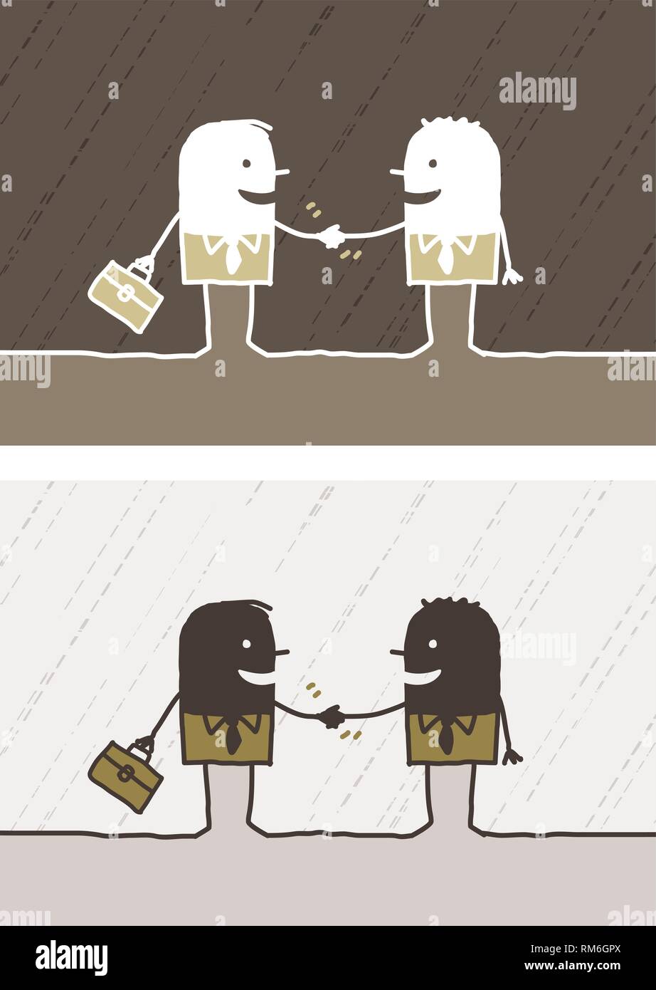 colored cartoon - vector hand drawn characters - handshaking Stock ...