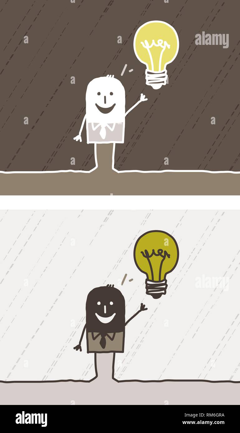 colored cartoon - vector hand drawn characters - man with light bulb ...