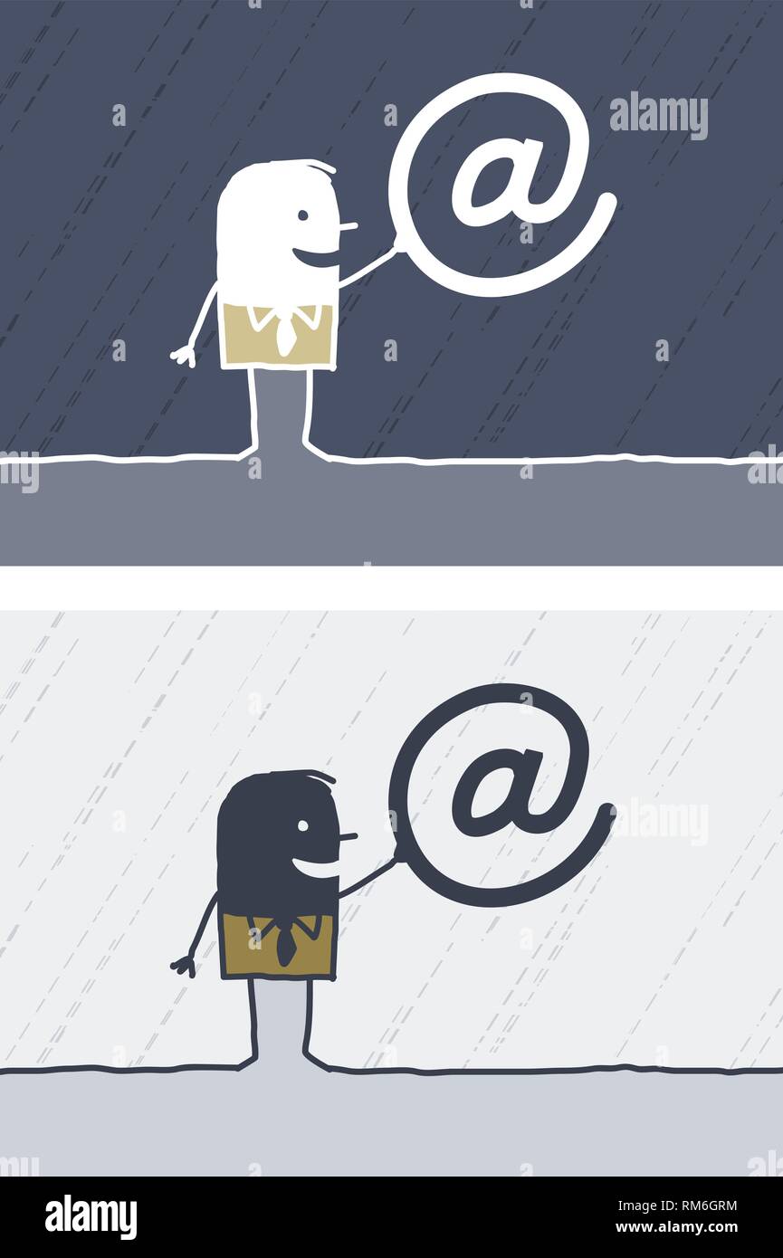 colored cartoon - vector hand drawn characters - man with internet sign ...