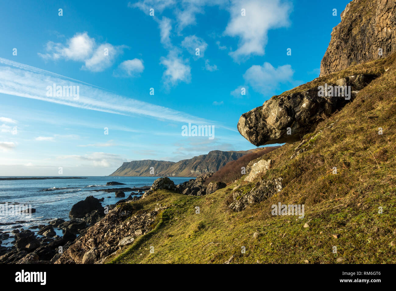 Stunning landscape view of the Carsaig cliffs on the Isle of Mull on a ...
