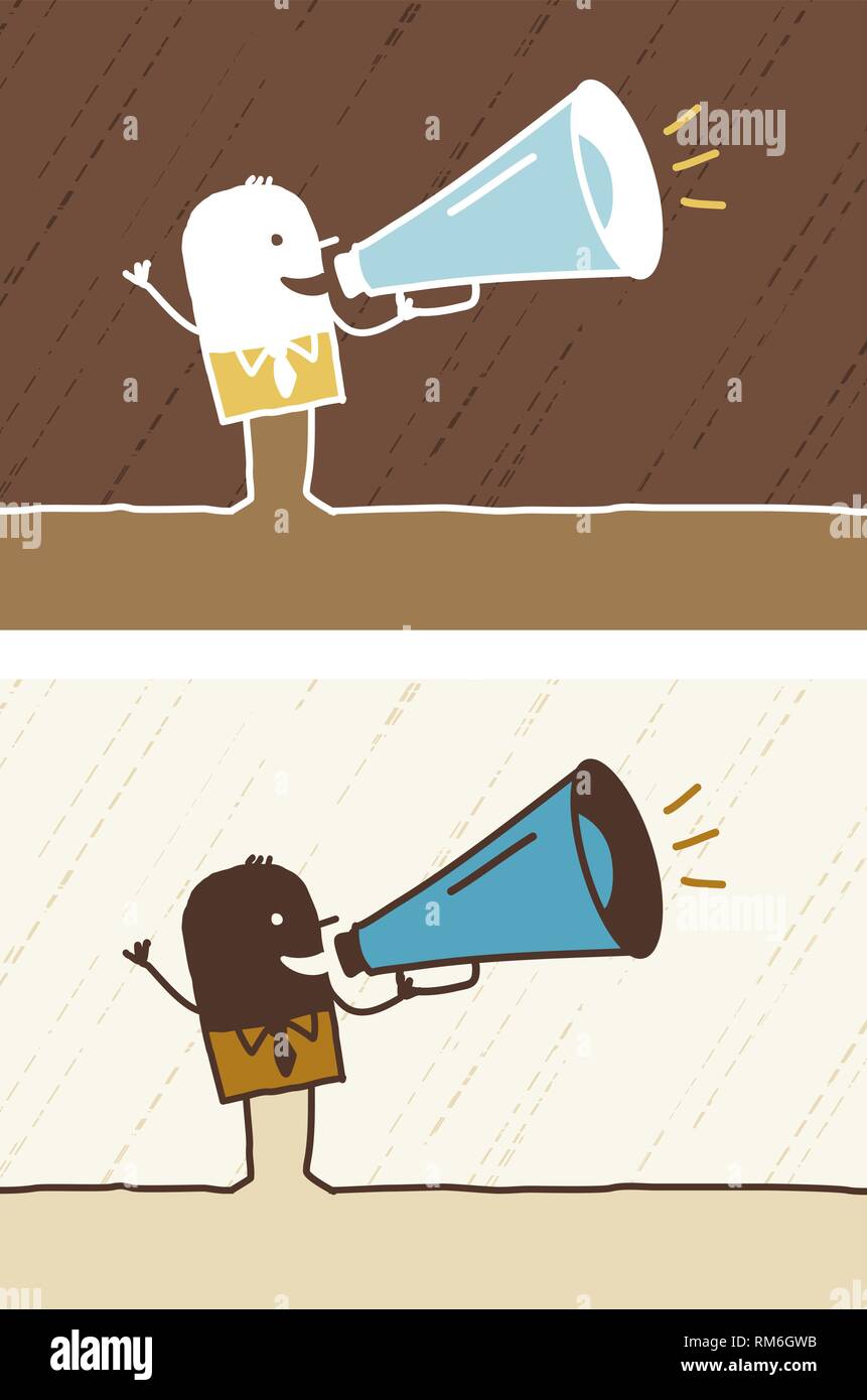 colored cartoon - vector hand drawn characters - man with megaphone ...