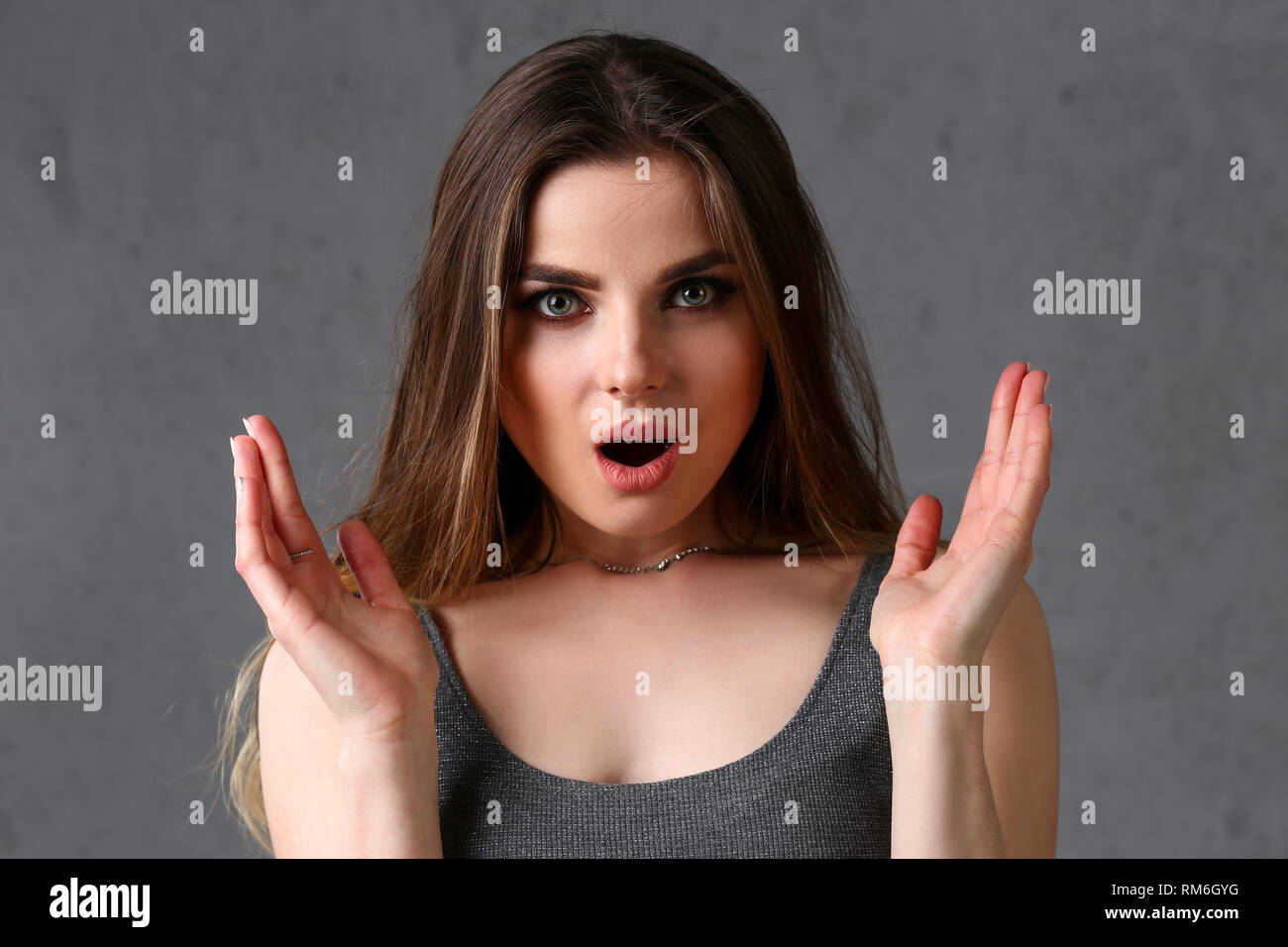 Happy beautiful brunette facial expression hi-res stock photography and ...