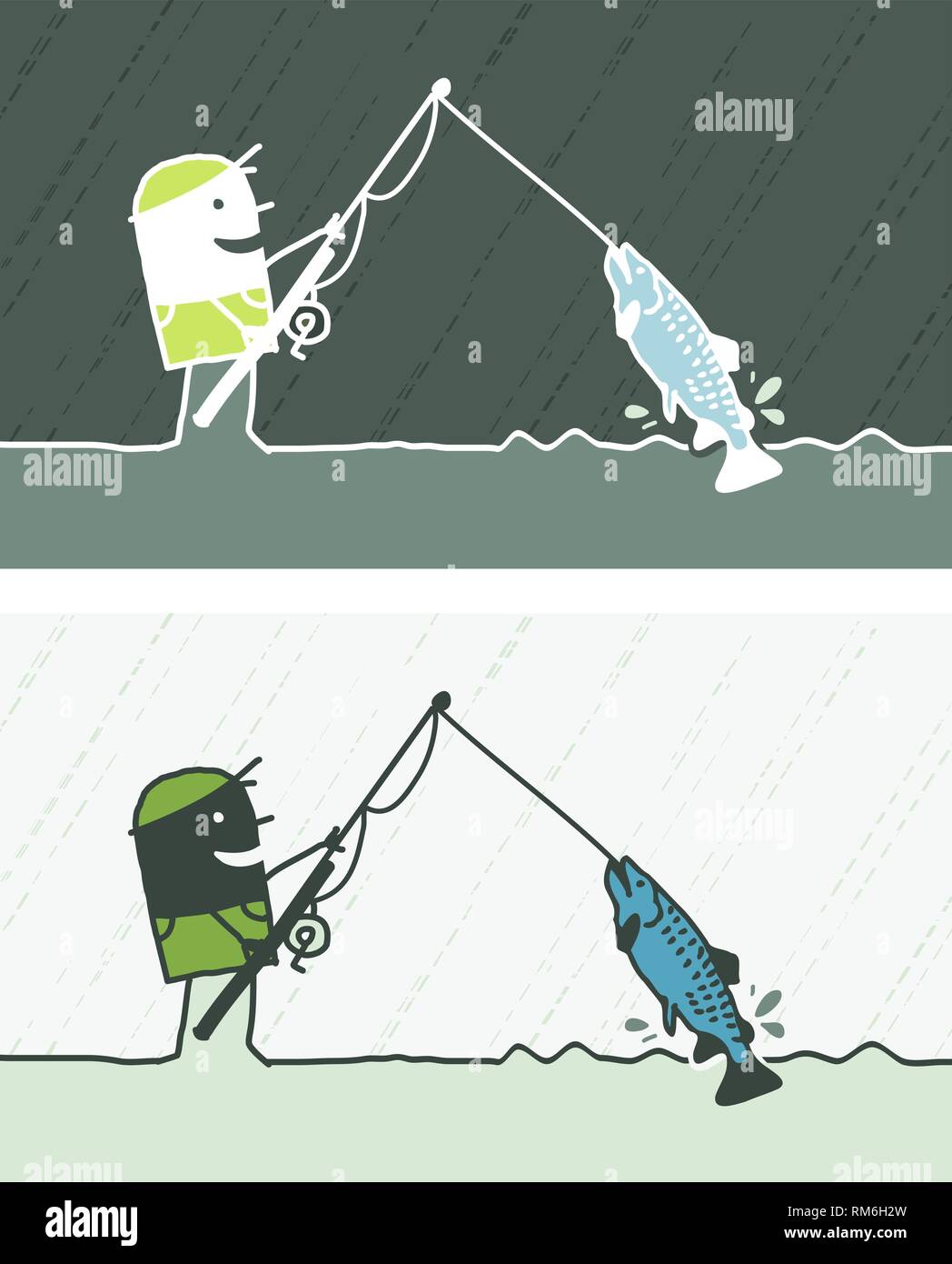 colored cartoon - vector hand drawn characters - fishing man Stock ...