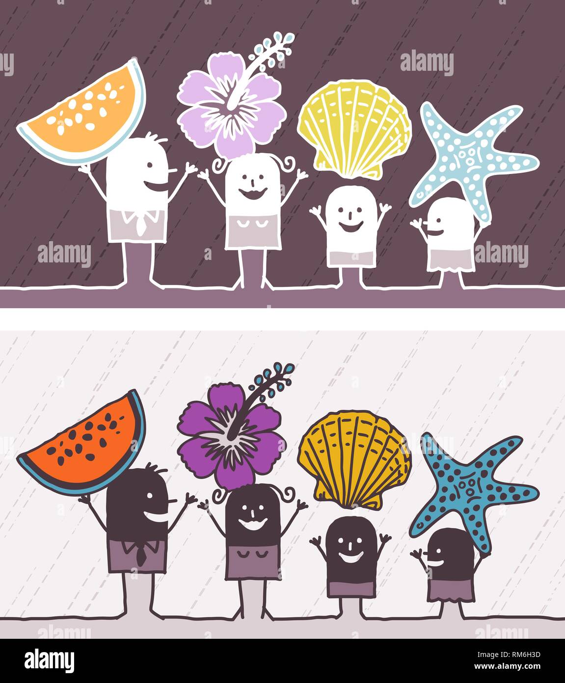 colored cartoon - vector hand drawn characters - family and exotic ...