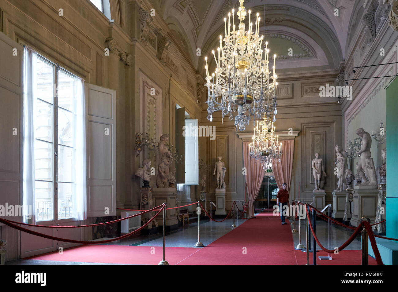 The interior of the first floor of the Pitti Palace, which houses the ...