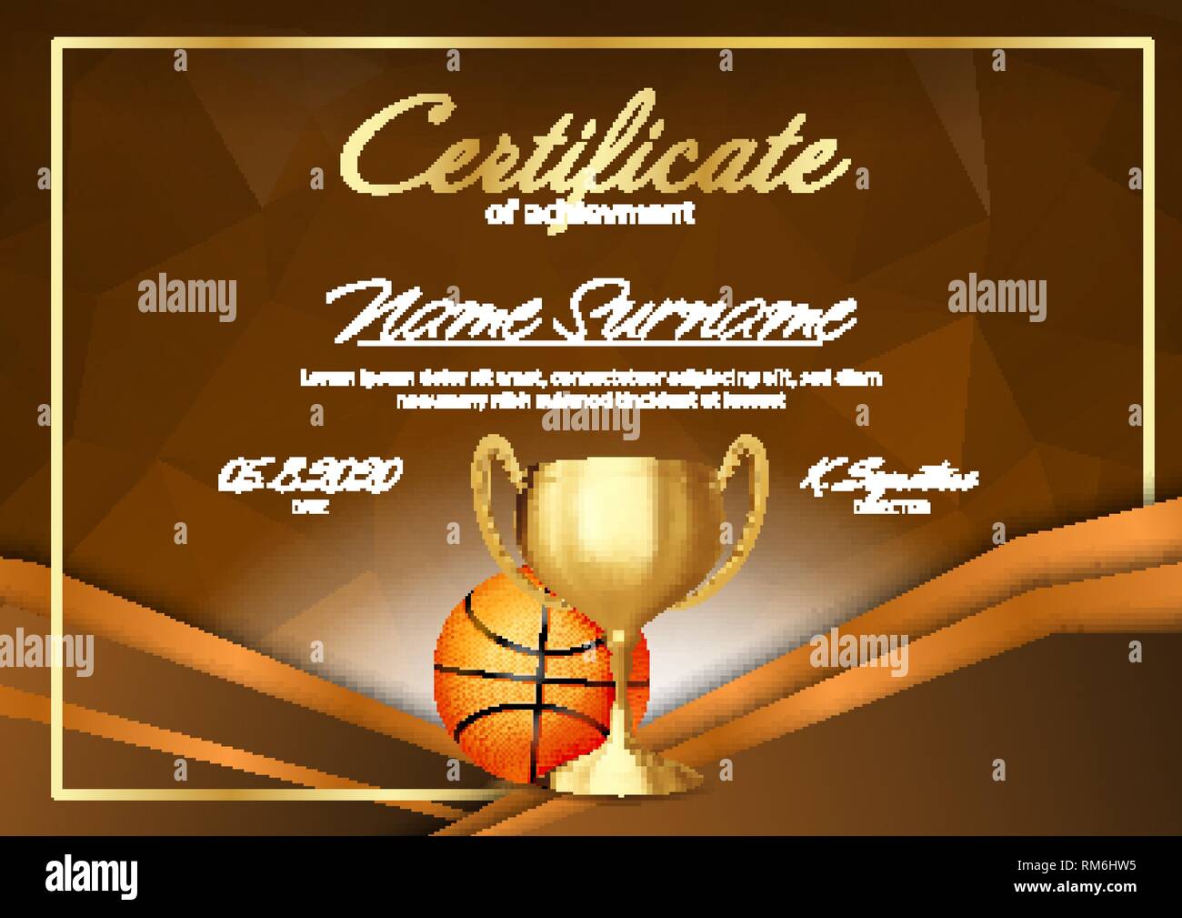 Basketball Game Certificate Diploma With Golden Cup Vector. Sport ...
