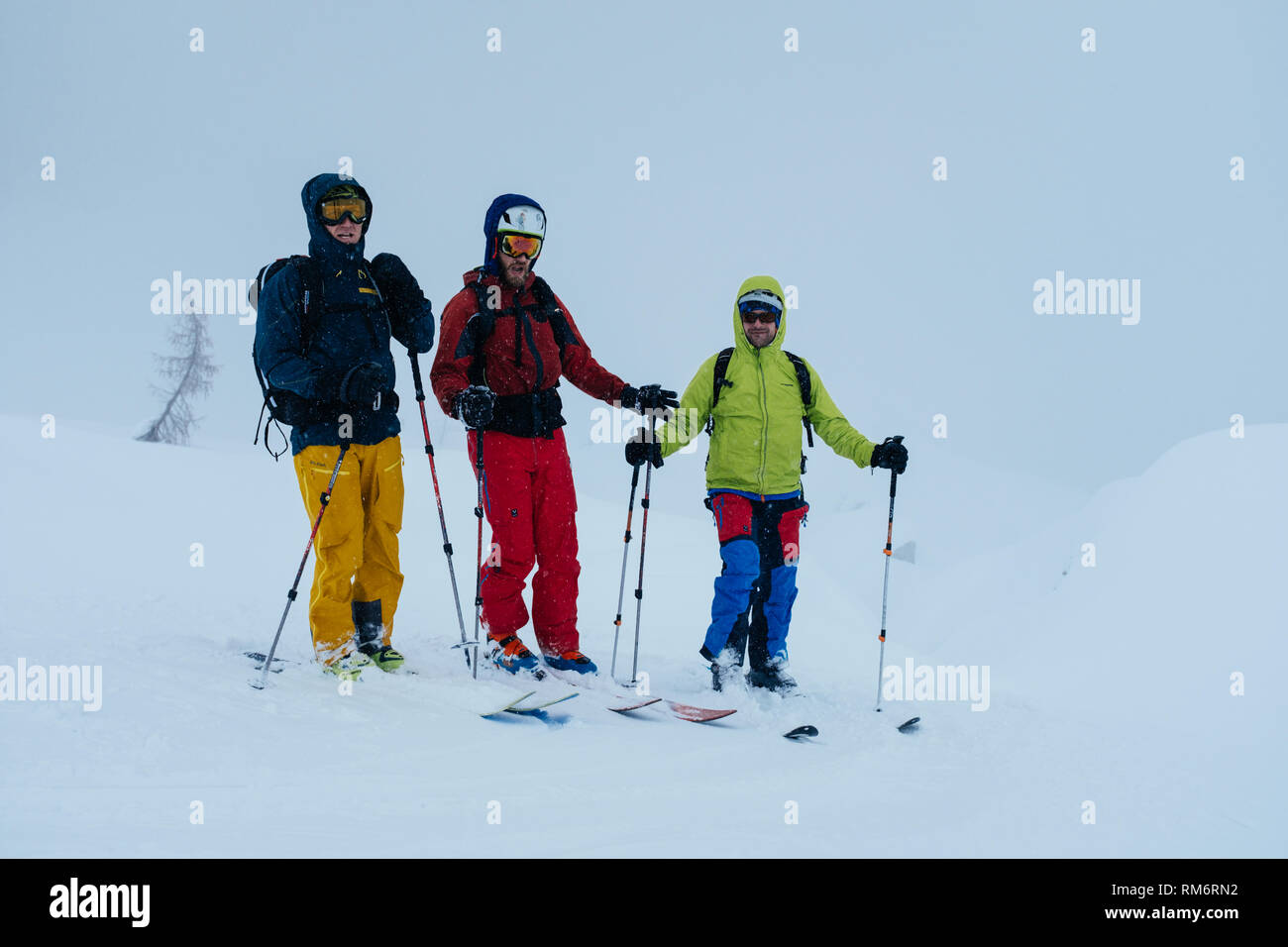 Group of friends skiing in whiteout Stock Photo - Alamy