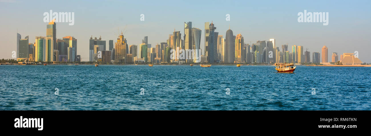 Doha Skyline Silhouette High Resolution Stock Photography and Images ...