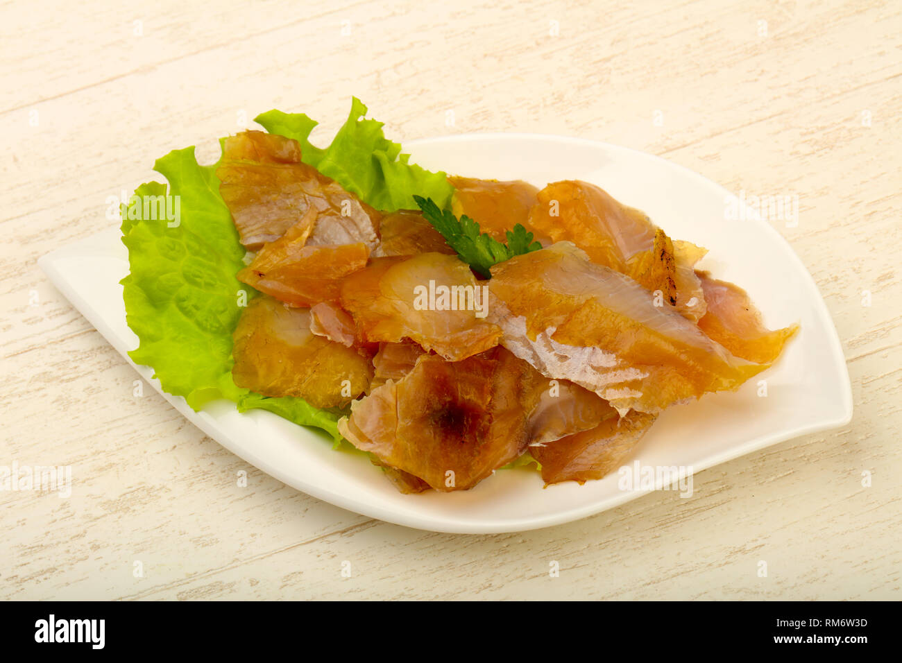 Smoked catfish fillet carpaccio Stock Photo - Alamy