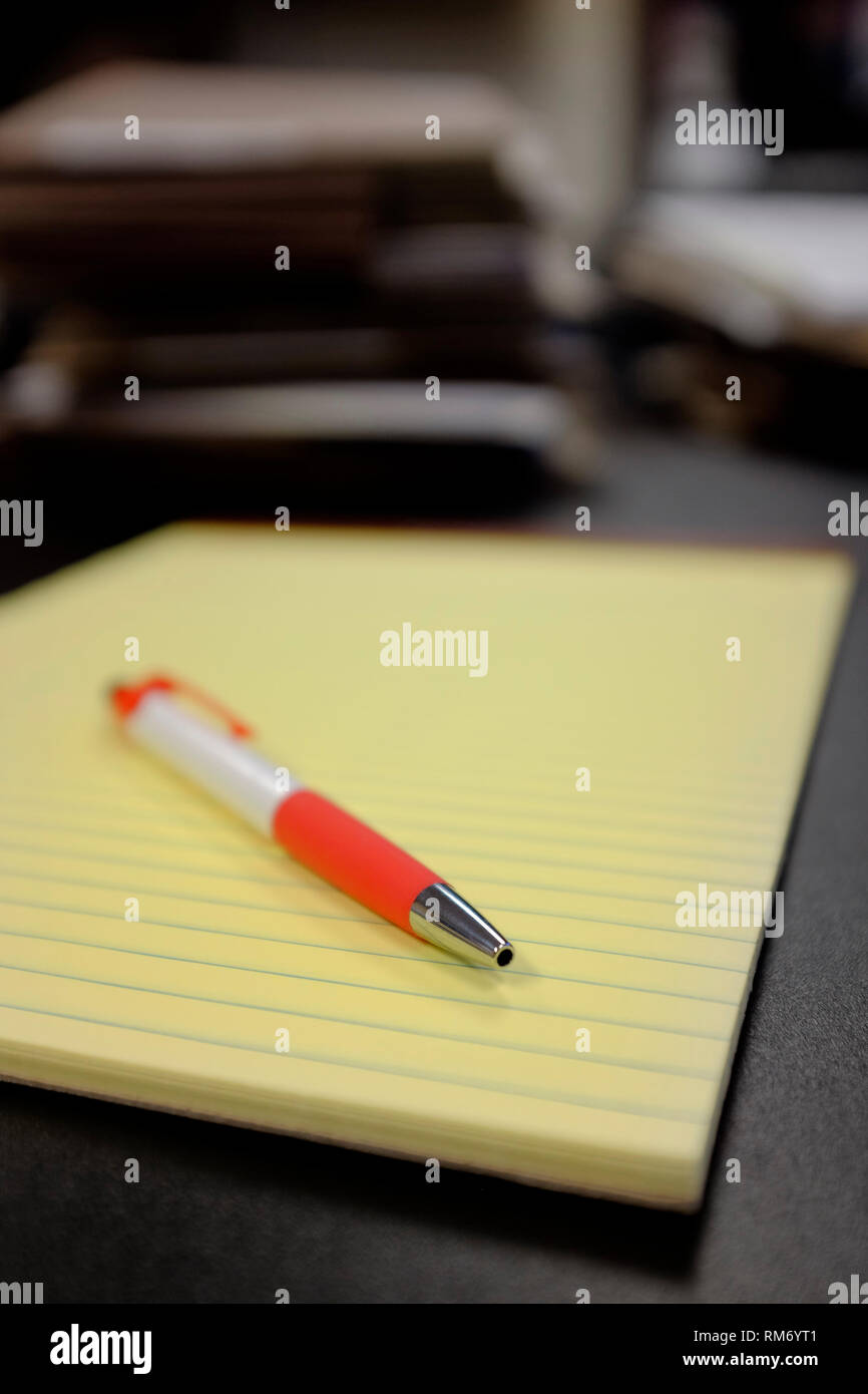 Legal notepad on desk with pen for writing notes business work ...