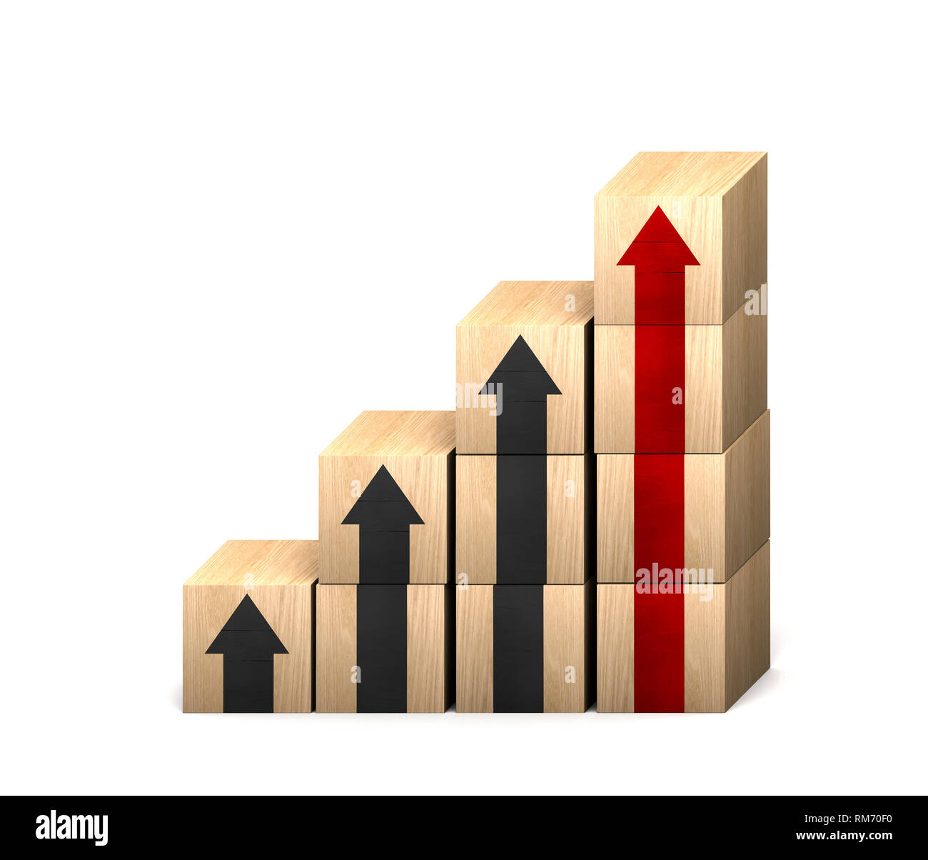 Wood block stacking as step stair with arrow up. Ladder career path concept for business growth ...