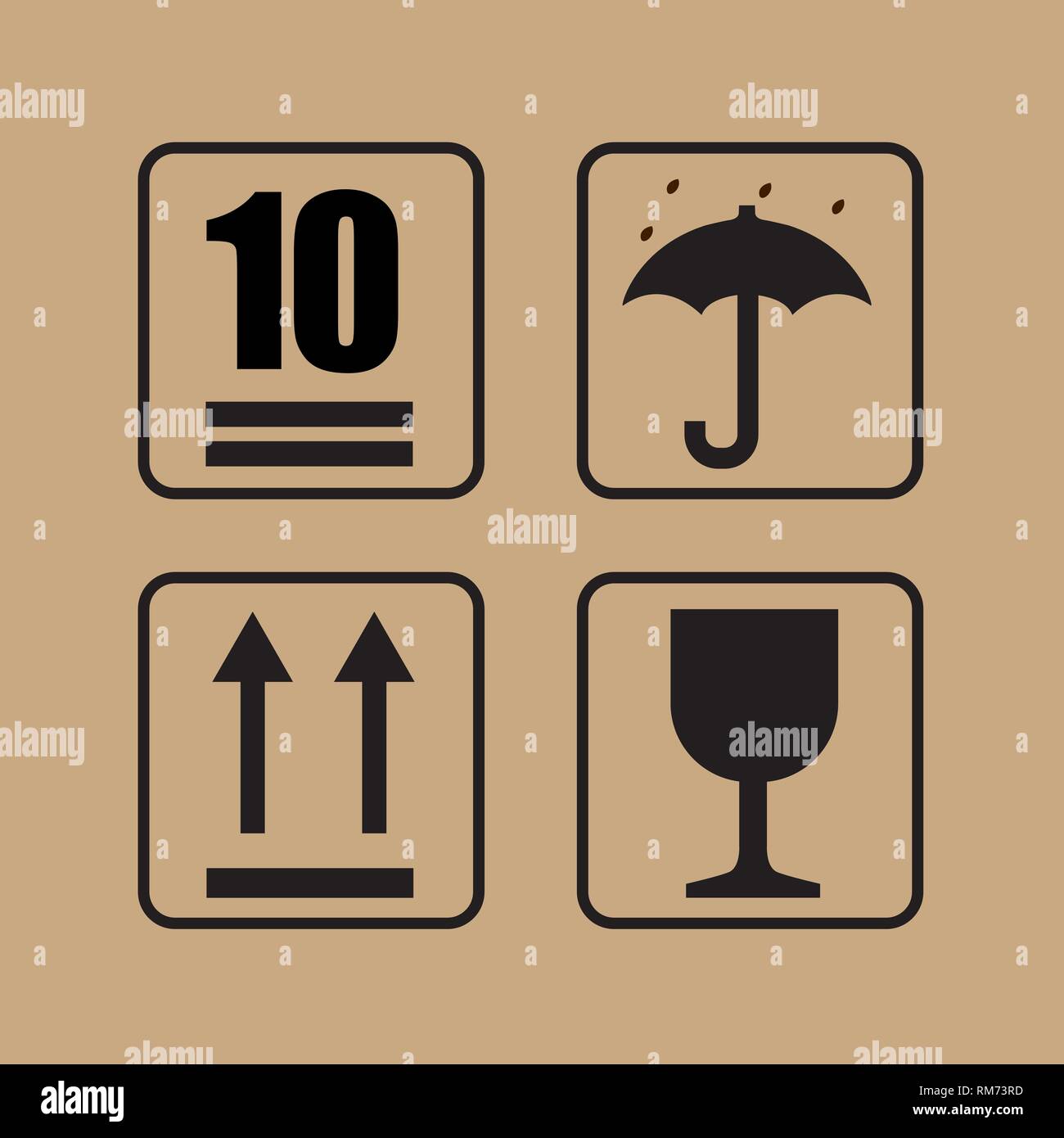 Fragile or packaging symbols. Black fragility signs on white background ...