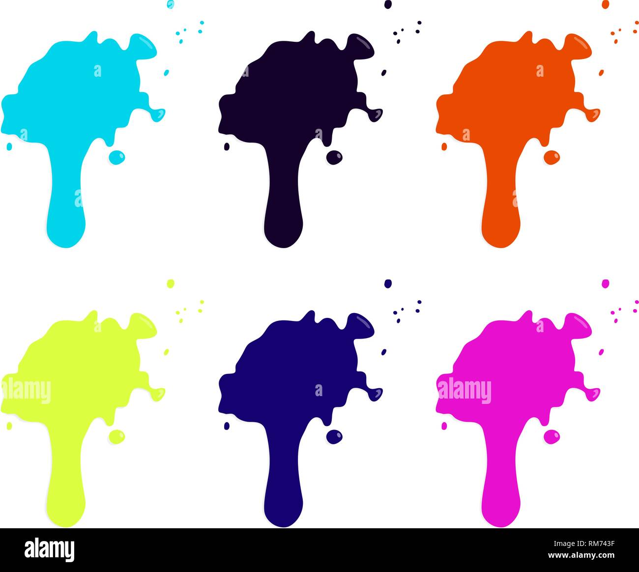 Ink blue, black, yellow, red, orange, blue blot with splashes on a ...