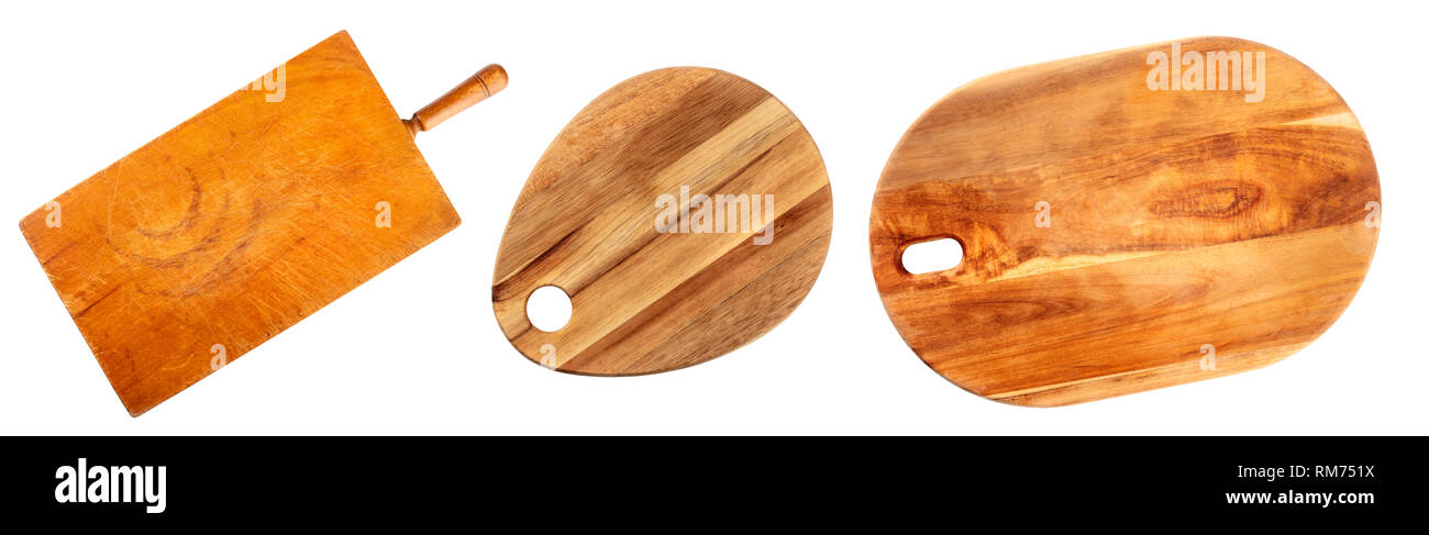 Three wooden cutting boards, isolated on a white background Stock Photo ...