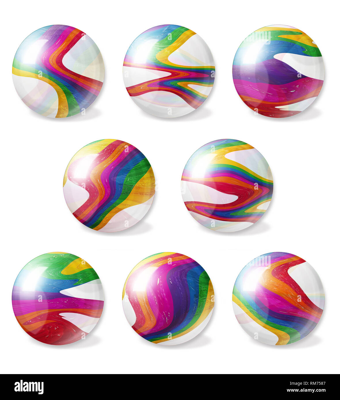 Eight rainbow marbles collection illustration Stock Photo - Alamy