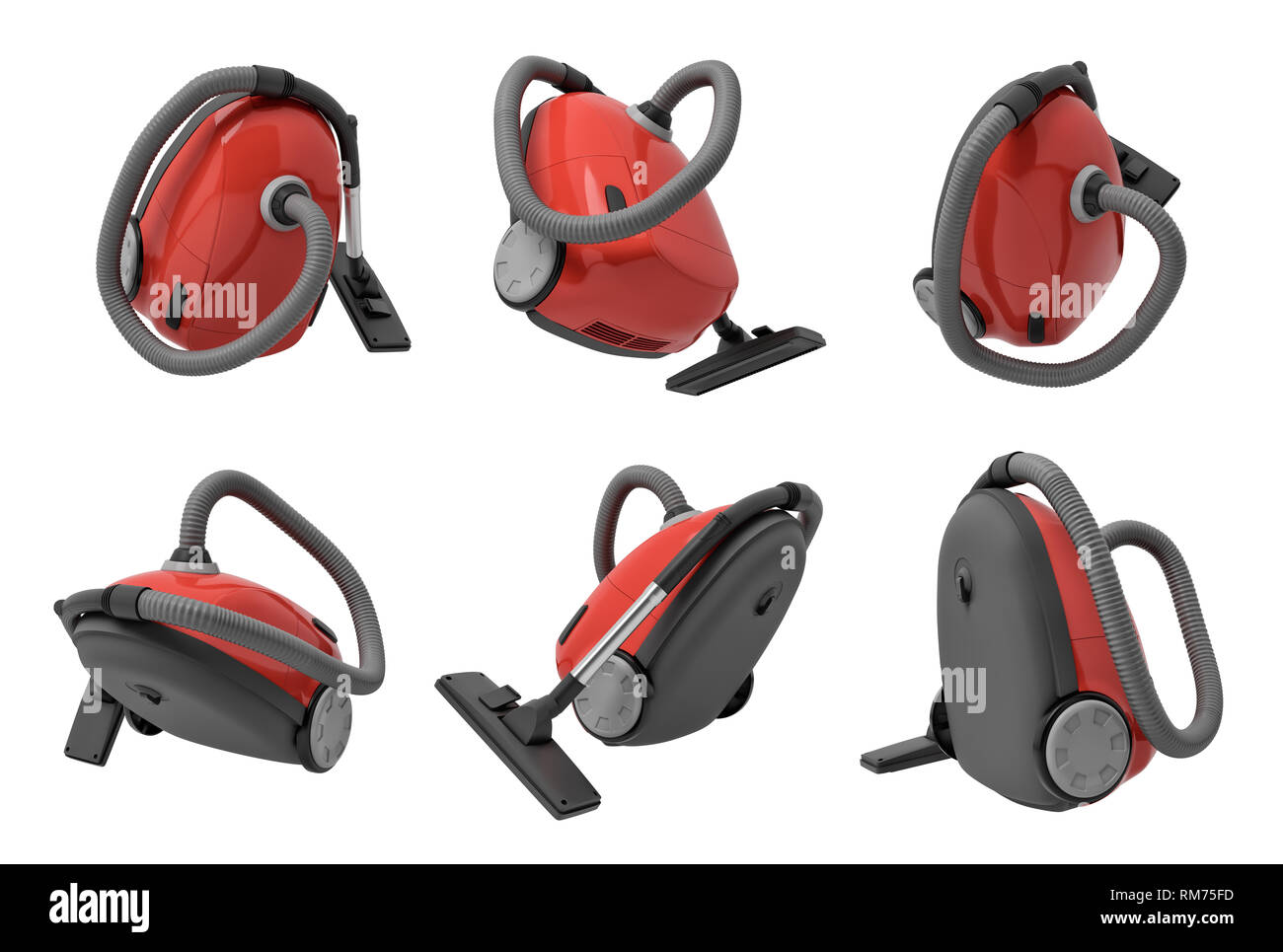 3d rendering of set of red electric vacuum cleaner isolated on white ...