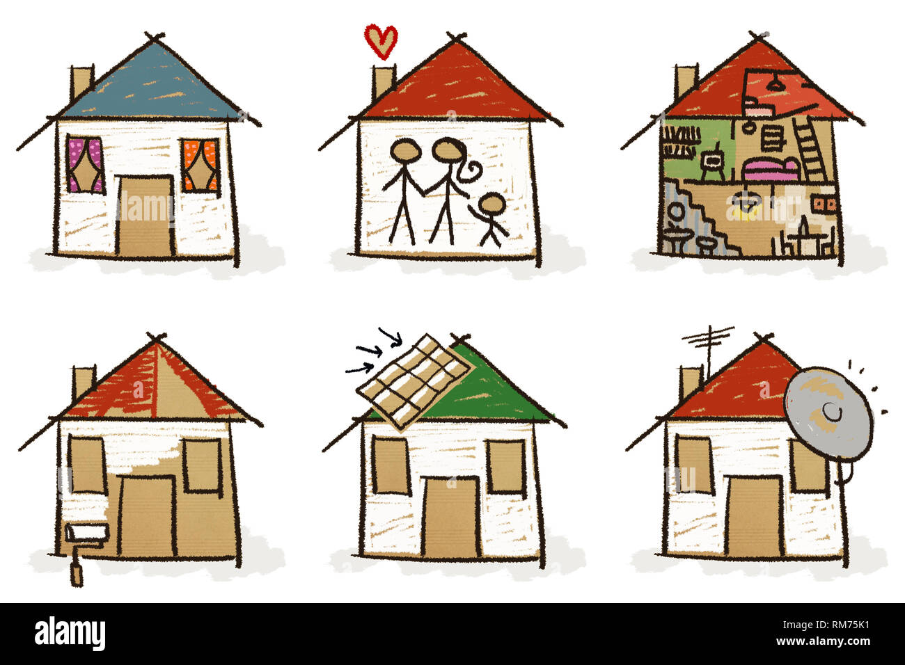 six hand drawn houses - set 3 Stock Photo - Alamy