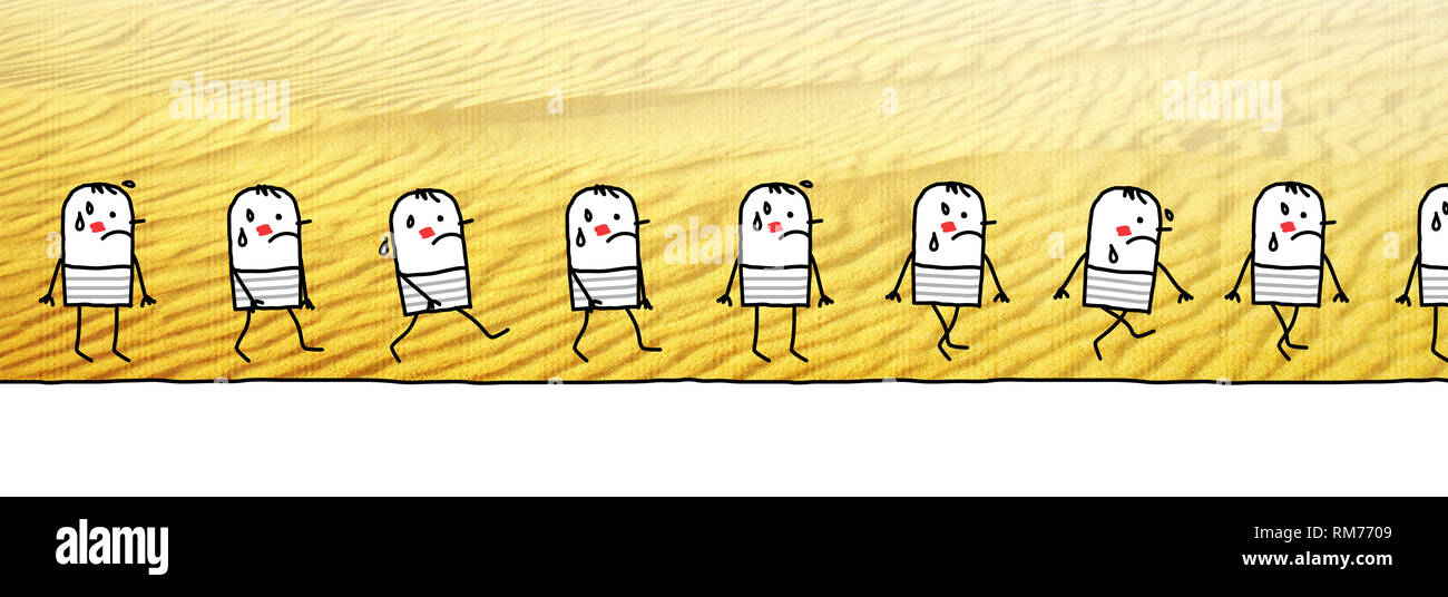 Cartoon walking sweating man in the desert Stock Photo - Alamy