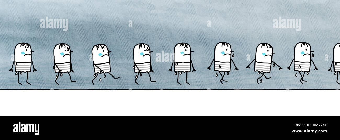 Cartoon walking wet man under the rain Stock Photo - Alamy