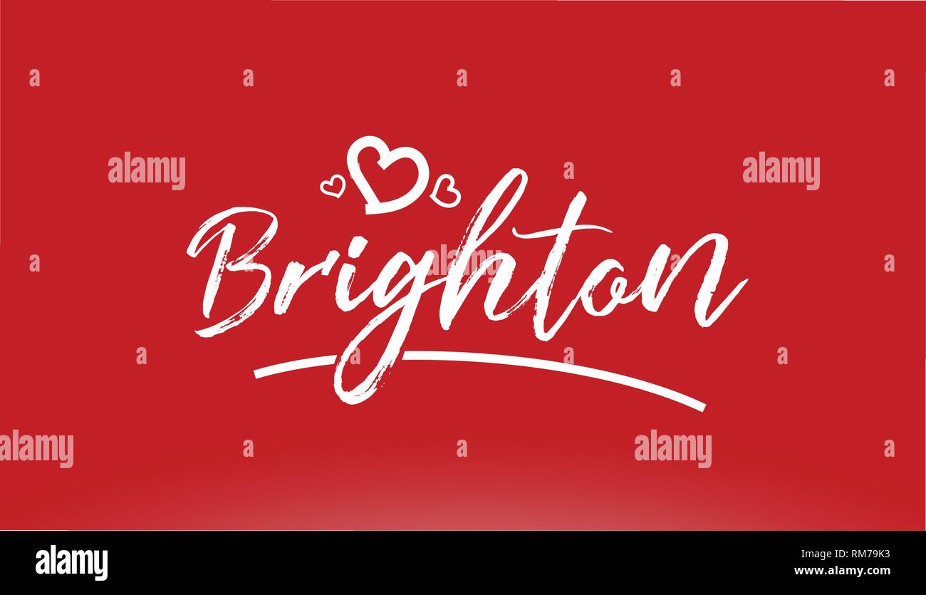 brighton white city hand written text with heart on red background for ...