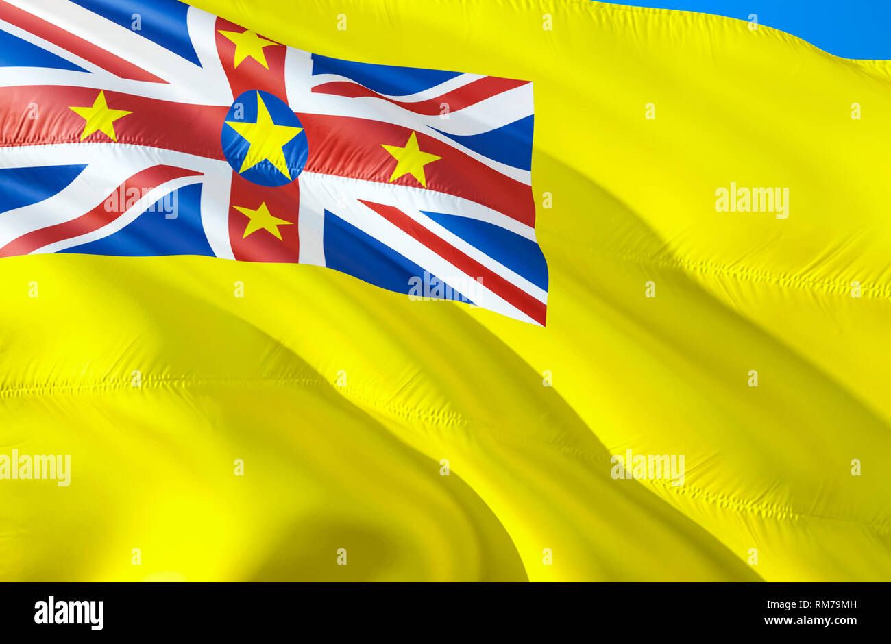Niue flag. 3D Waving flag design. The national symbol of Niue, 3D ...