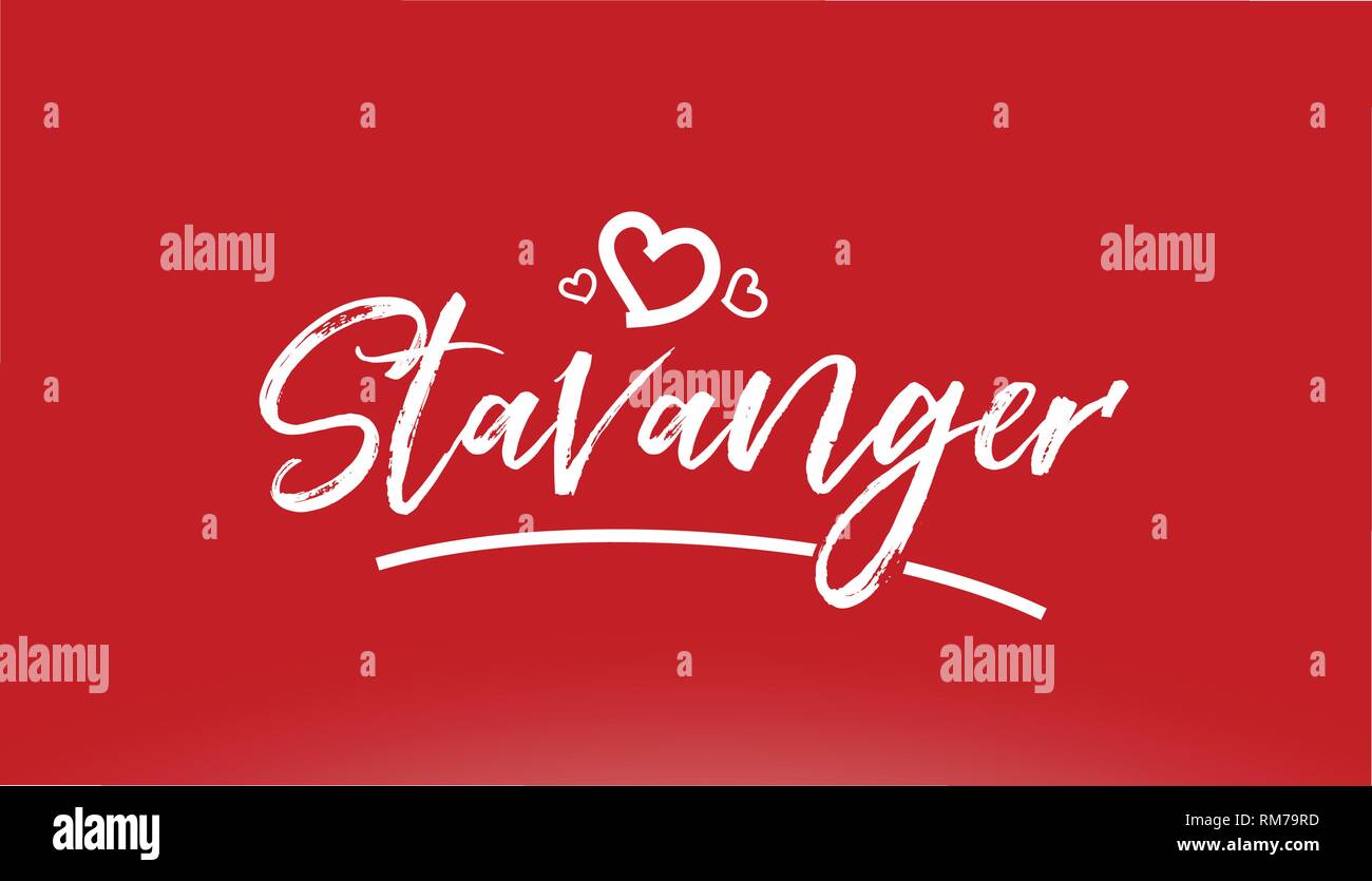 stavanger white city hand written text with heart on red background for ...