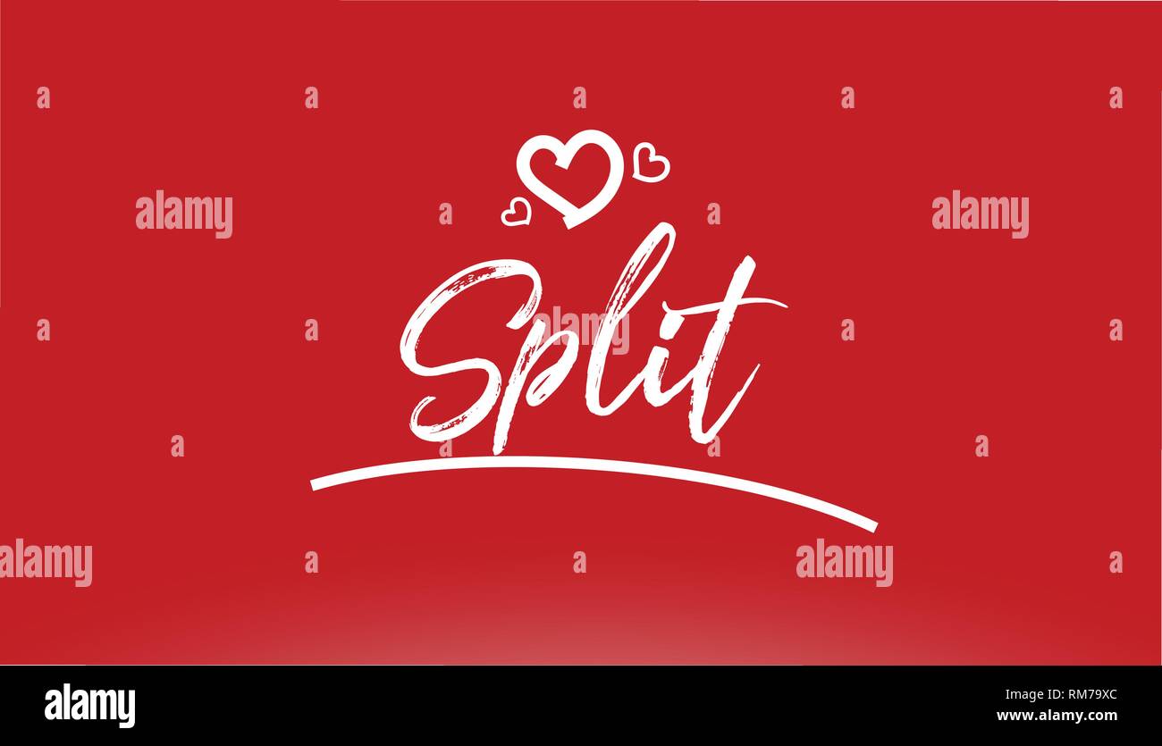 split white city hand written text with heart on red background for ...