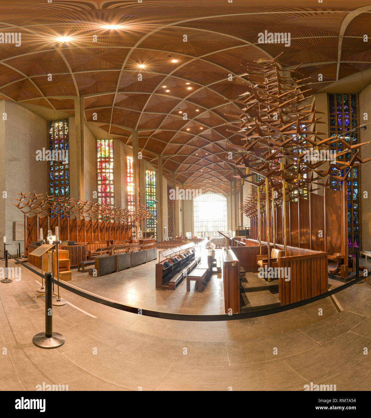 Choir at Coventry cathedral, England, with the bishop's chair on the ...
