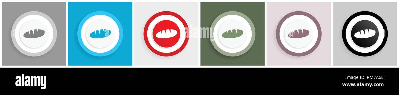 Bread icons, flat vector illustration for mobile app and web design ...