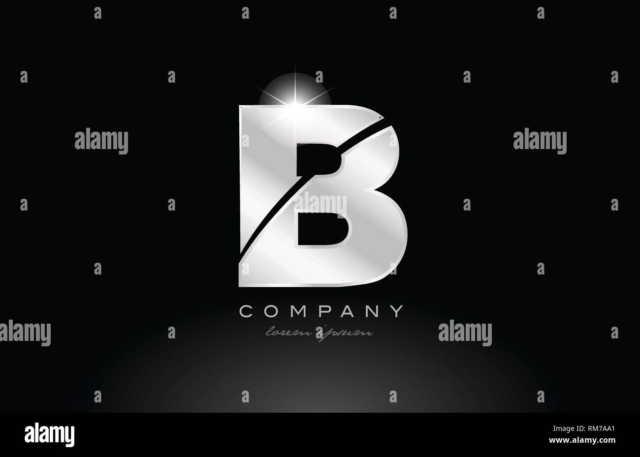 silver letter b metal alphabet logo icon design with grey color on ...