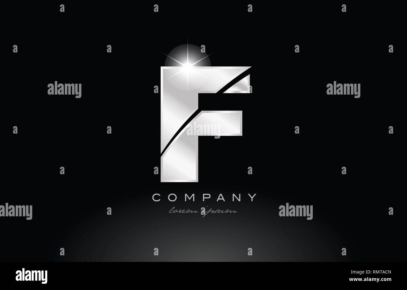 silver letter f metal alphabet logo icon design with grey color on ...