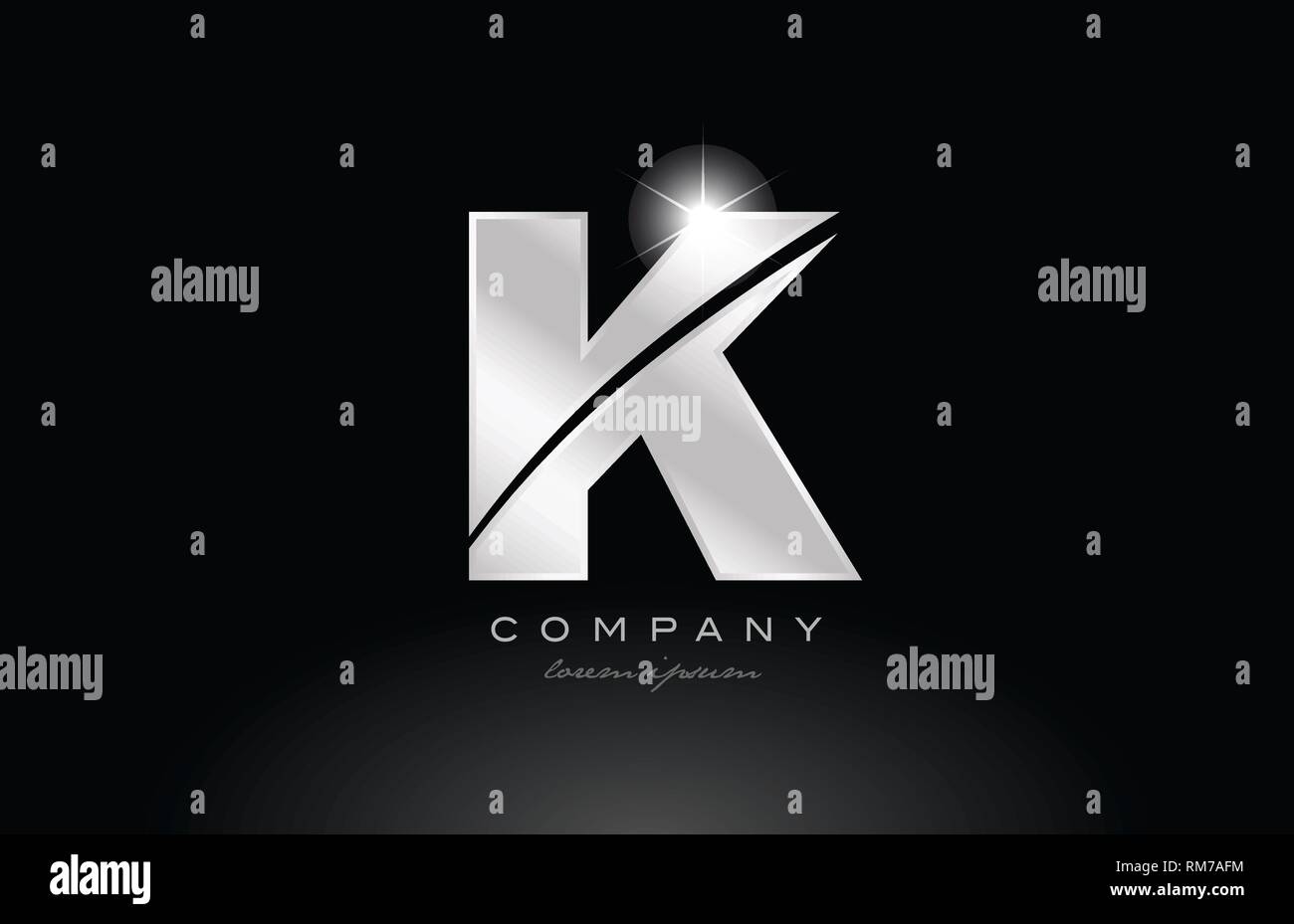 silver letter k metal alphabet logo icon design with grey color on ...