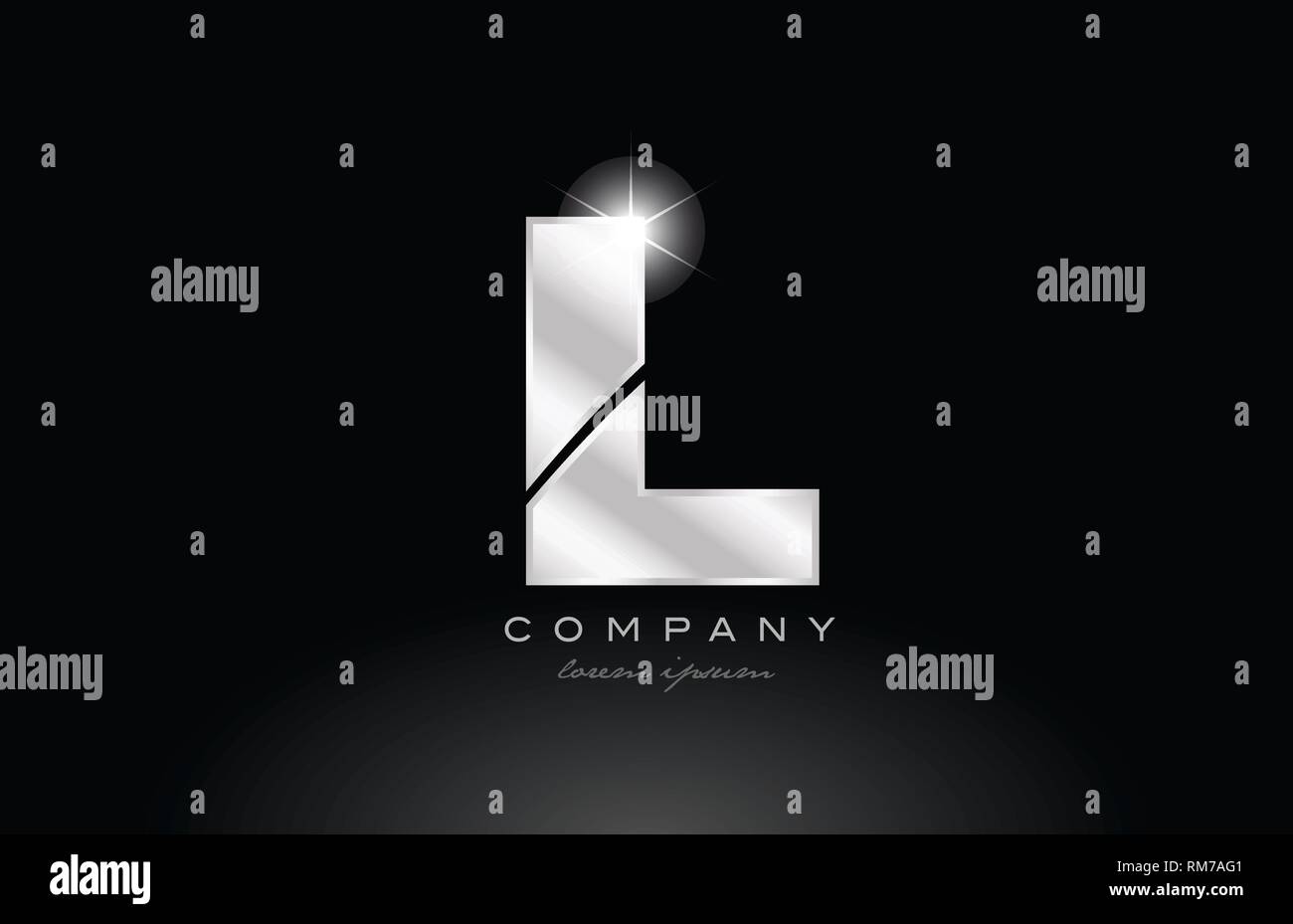 silver letter l metal alphabet logo icon design with grey color on ...