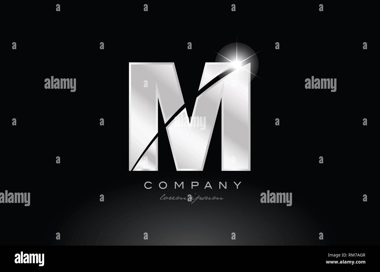 silver letter m metal alphabet logo icon design with grey color on ...