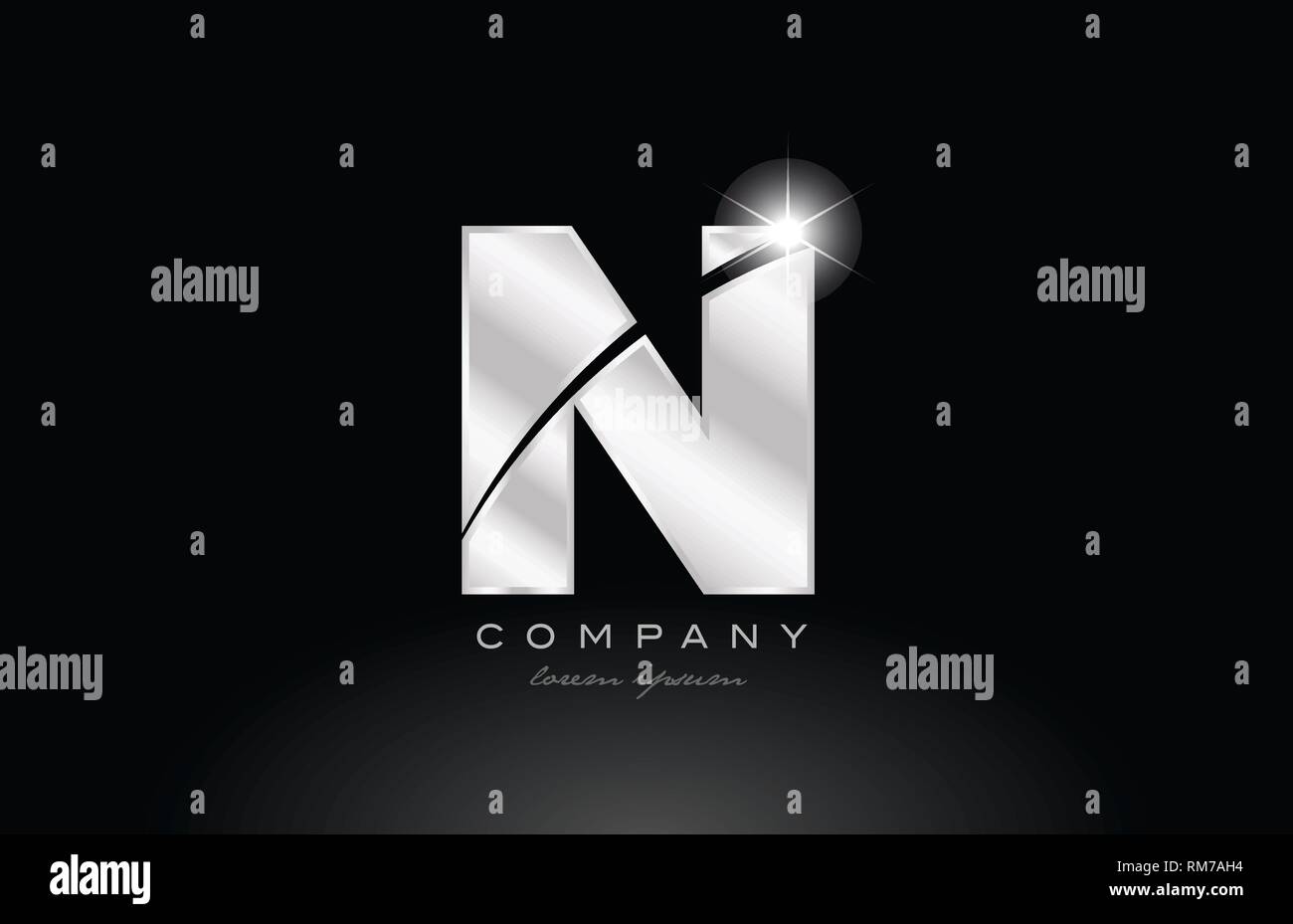 silver letter n metal alphabet logo icon design with grey color on ...