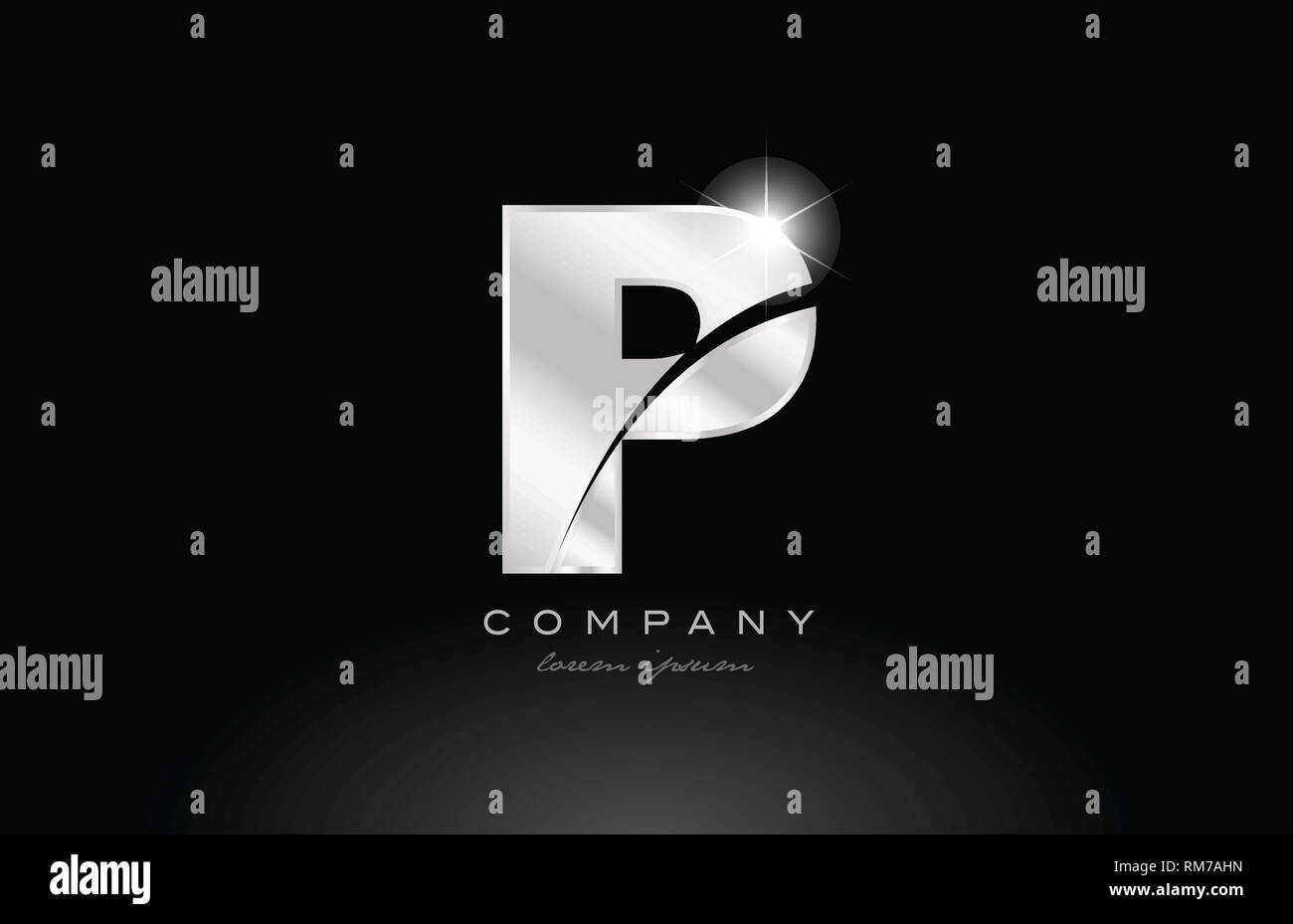 silver letter p metal alphabet logo icon design with grey color on ...