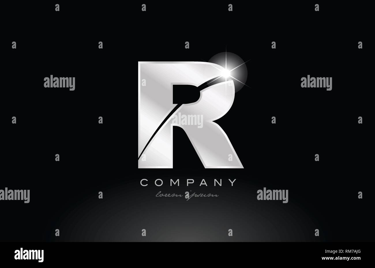 silver letter r metal alphabet logo icon design with grey color on ...
