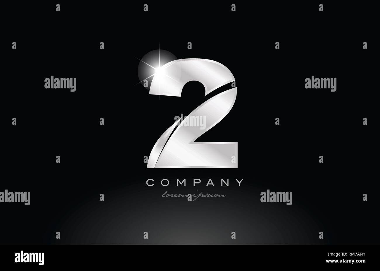 silver metal 2 number logo icon design with grey color on black ...