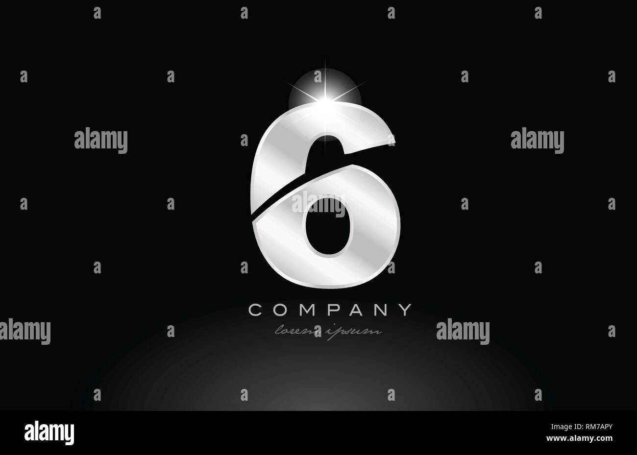 silver metal 6 number logo icon design with grey color on black ...