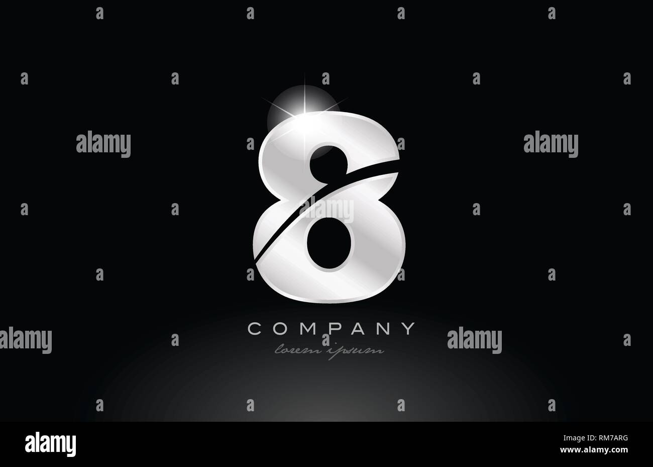 silver metal 8 number logo icon design with grey color on black ...