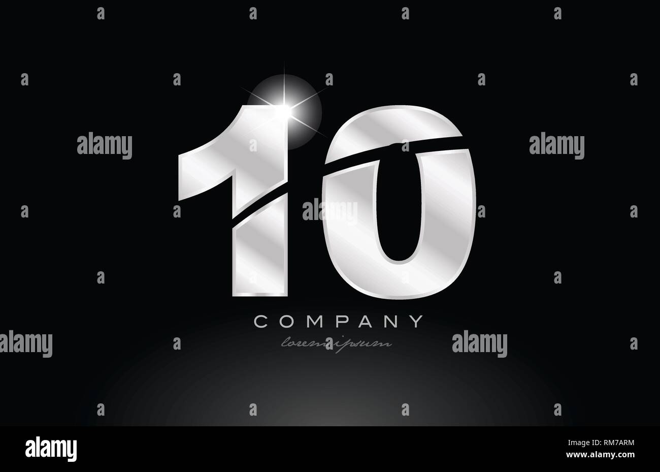 silver metal 10 number logo icon design with grey color on black ...
