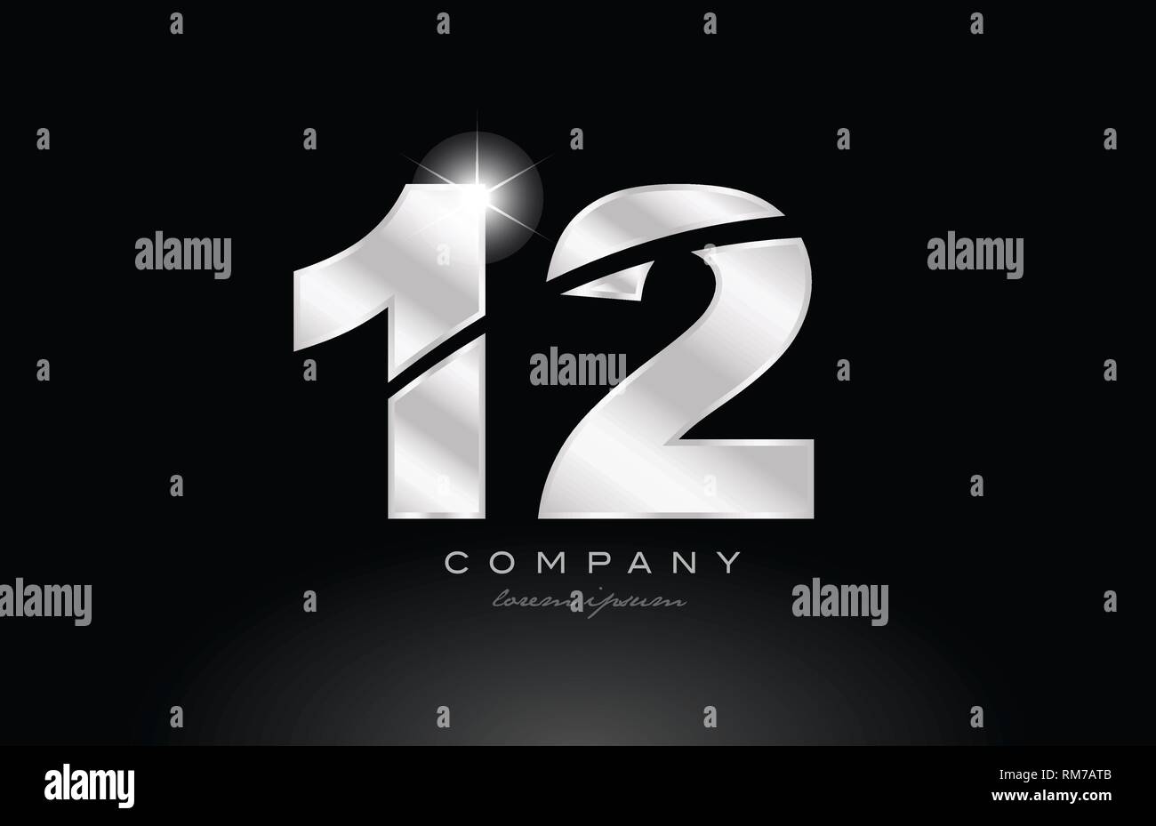 silver metal 12 number logo icon design with grey color on black ...
